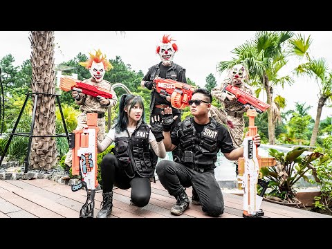 LTT Nerf Mod : SuperMen Warriors Black Use Nerf Guns Fight Red-Haired Masked Criminals Dangerous