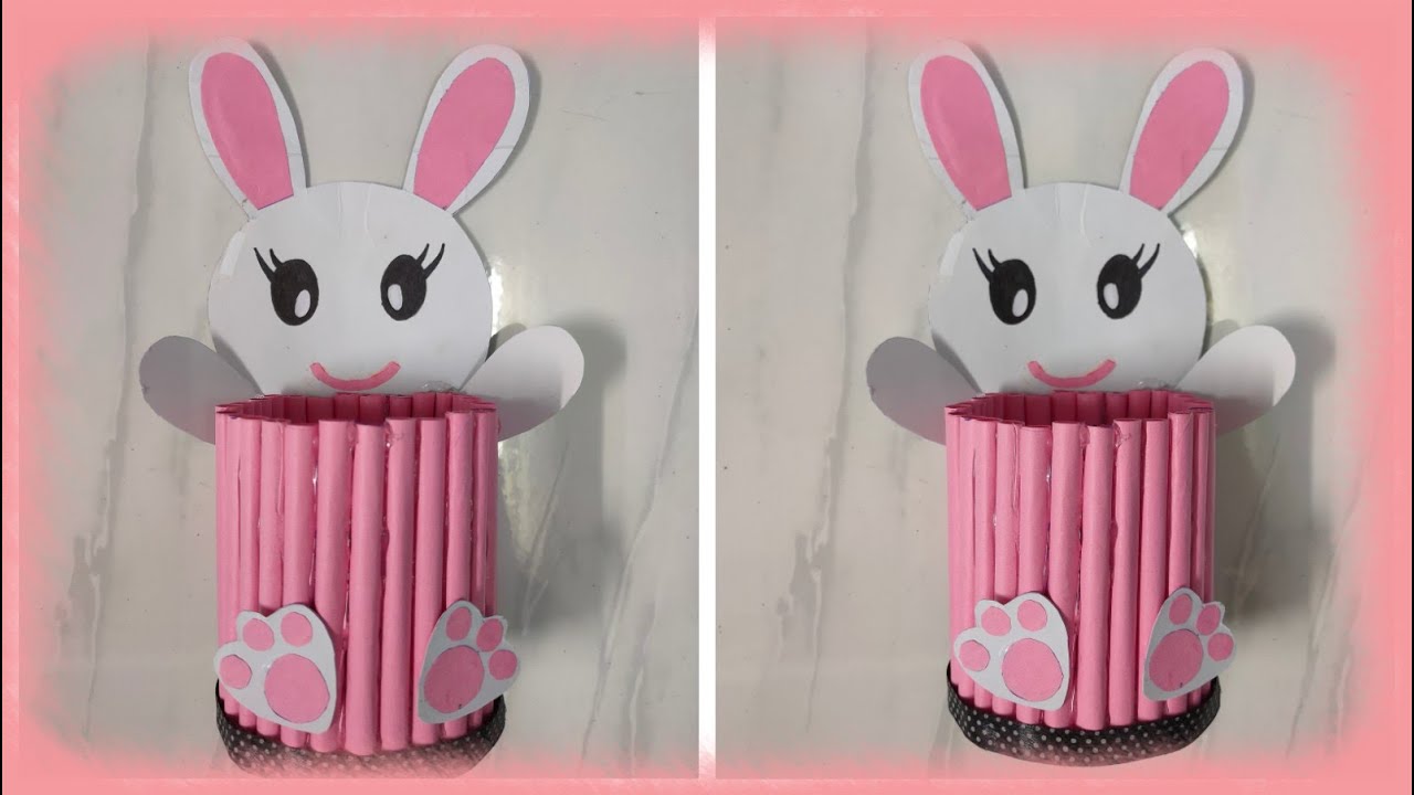DIY Cute paper Rabbit Pen holder/How to make pen holder for kids - YouTube