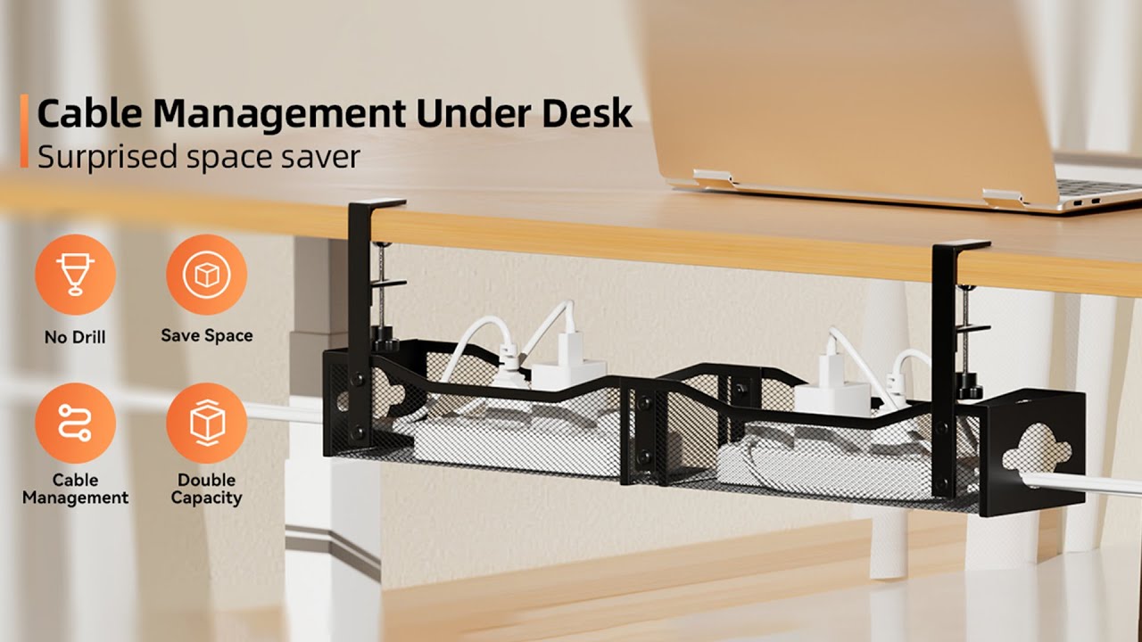 Streamline Your Space: No-Drill Under Desk Cable Tray with Adjustable ...