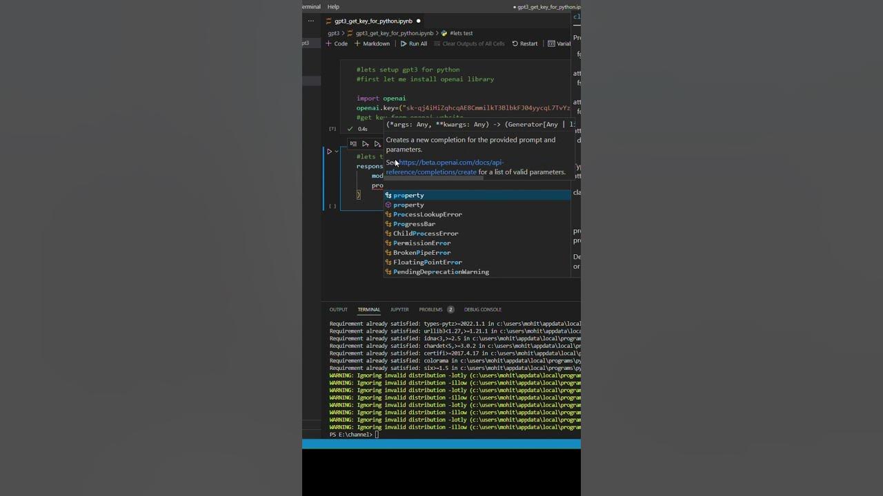 GPT-3 ( OpenAI ) with python Part 1 Shorts (Setup ,install and Run in ...