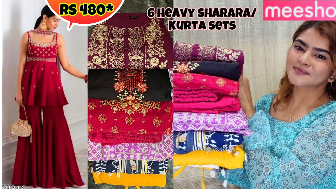 MEESHO PARTYWEAR KURTA & SHARARA SETS STARTING RS 480 | MEESHO KURTI ...