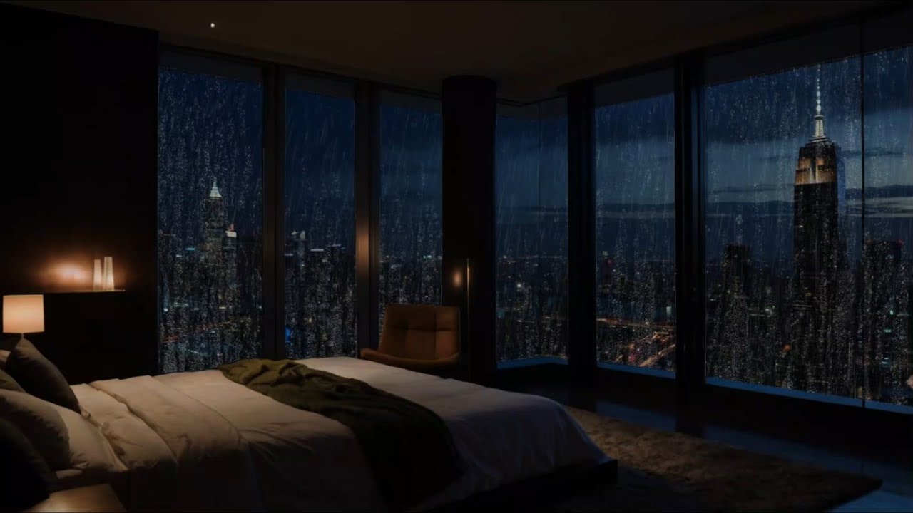 Peaceful Rain sounds in a high rise Cozy Apartment | ASMR City Sounds ...