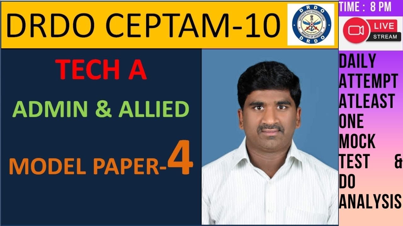 DRDO CEPTAM 10 TECH A /ADMIN&ALLIED MODEL PAPER -4 By Aditya Job ...