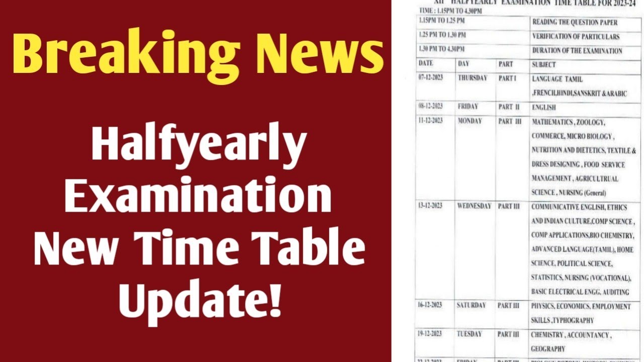 Halfyearly Examination New time table 2023/Halfyearly Examination ...