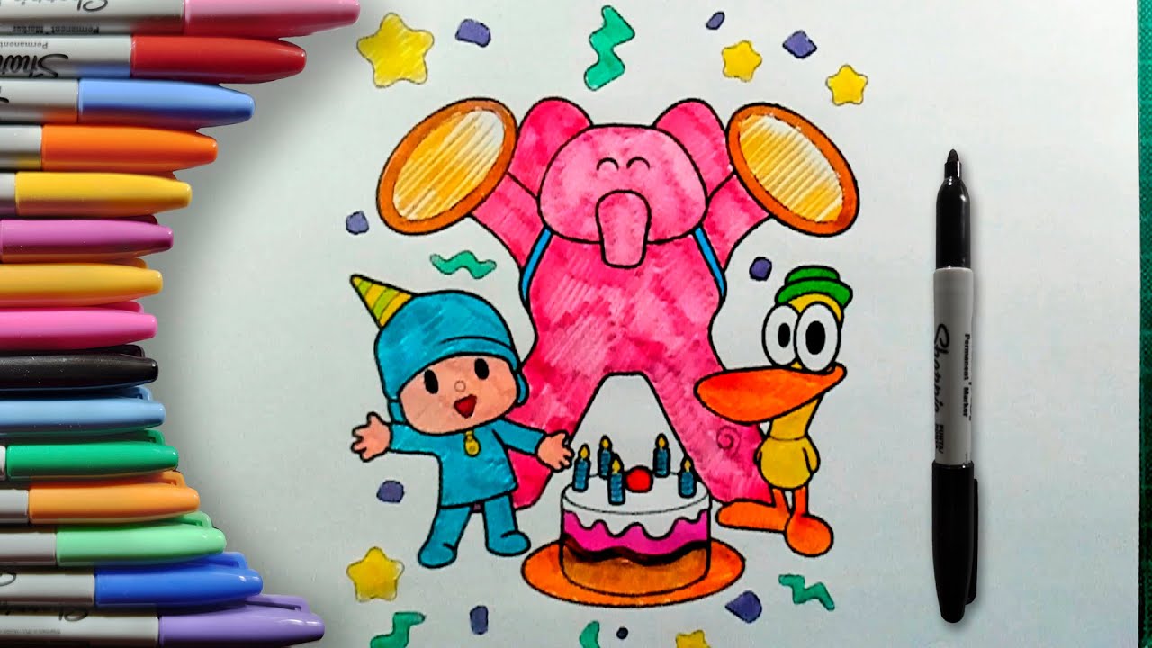How to Color Pocoyó, Pato Duck and Elly Step by Step Easy Coloring ...