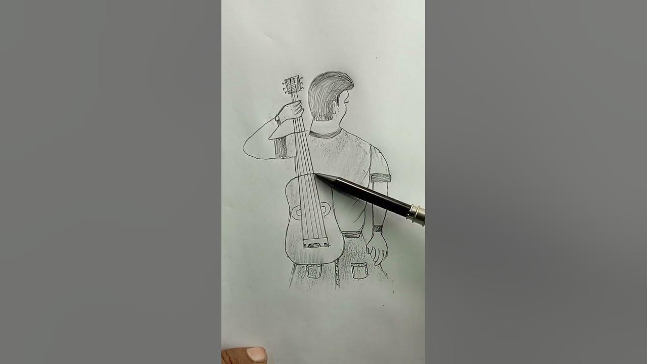 How to draw a boy back side guitar drawing || pencil drawing for beginners - YouTube