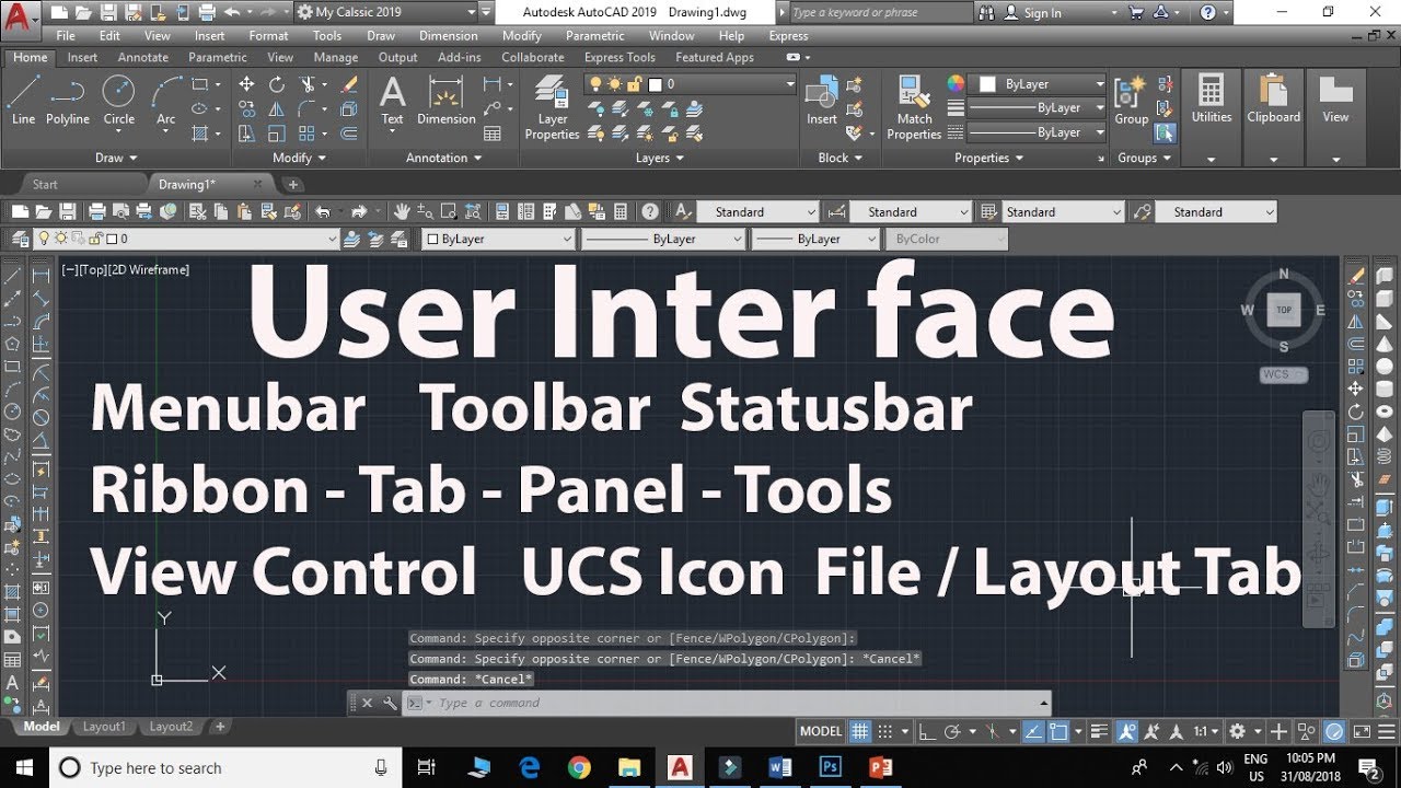 Introduction Of Autocad User Inter Face In Hindi Identify Toolbars And Menubars Youtube