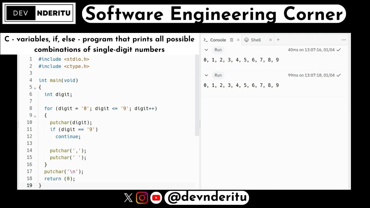 C - variables, if, else - program that prints all possible combinations of single-digit numbers ...