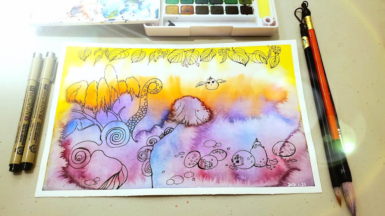 Abstract Watercolor Painting techniques step by step#28~Easy&Satisfying ...