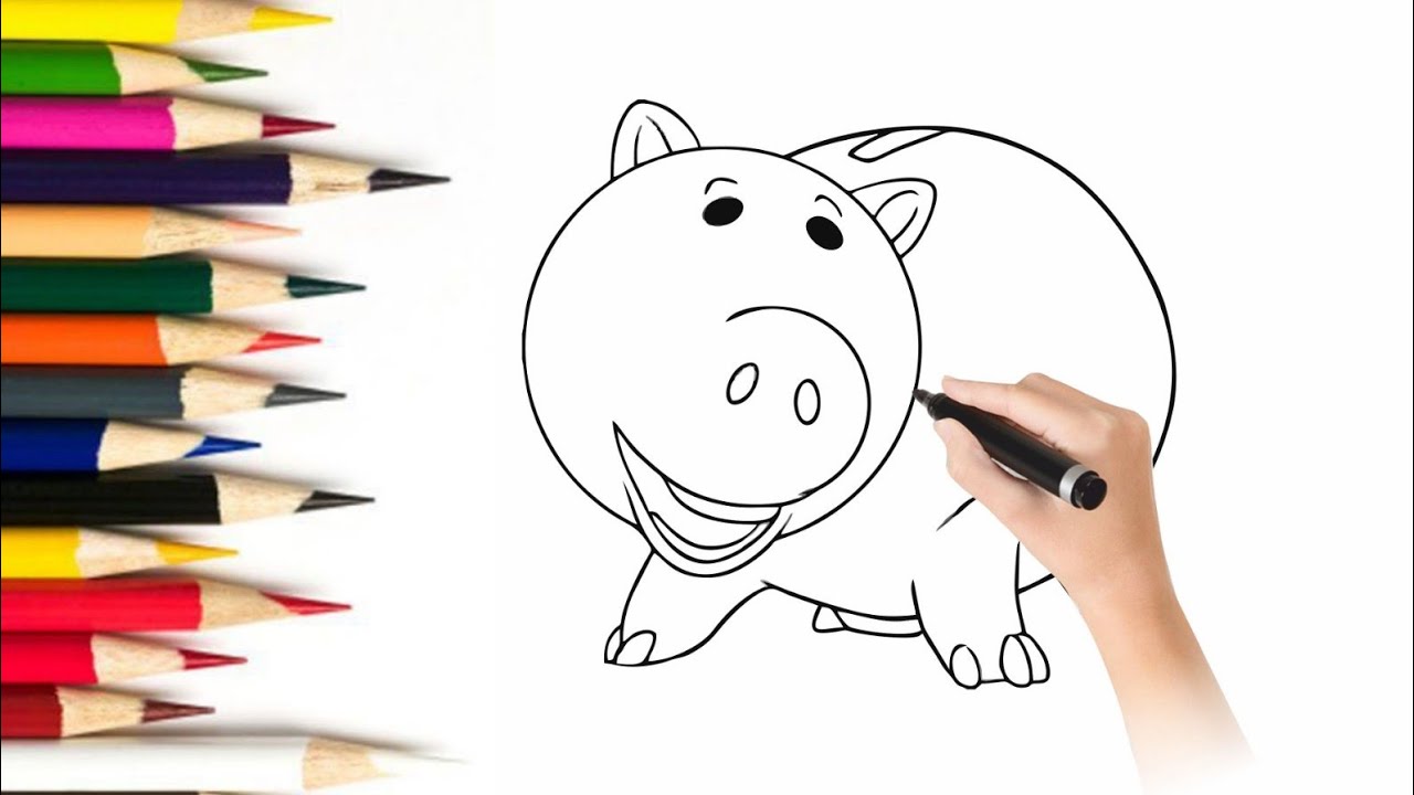 How to Draw a Cute Ham Piggy Bank for Kids | Easy Step-by-Step Tutorial ...