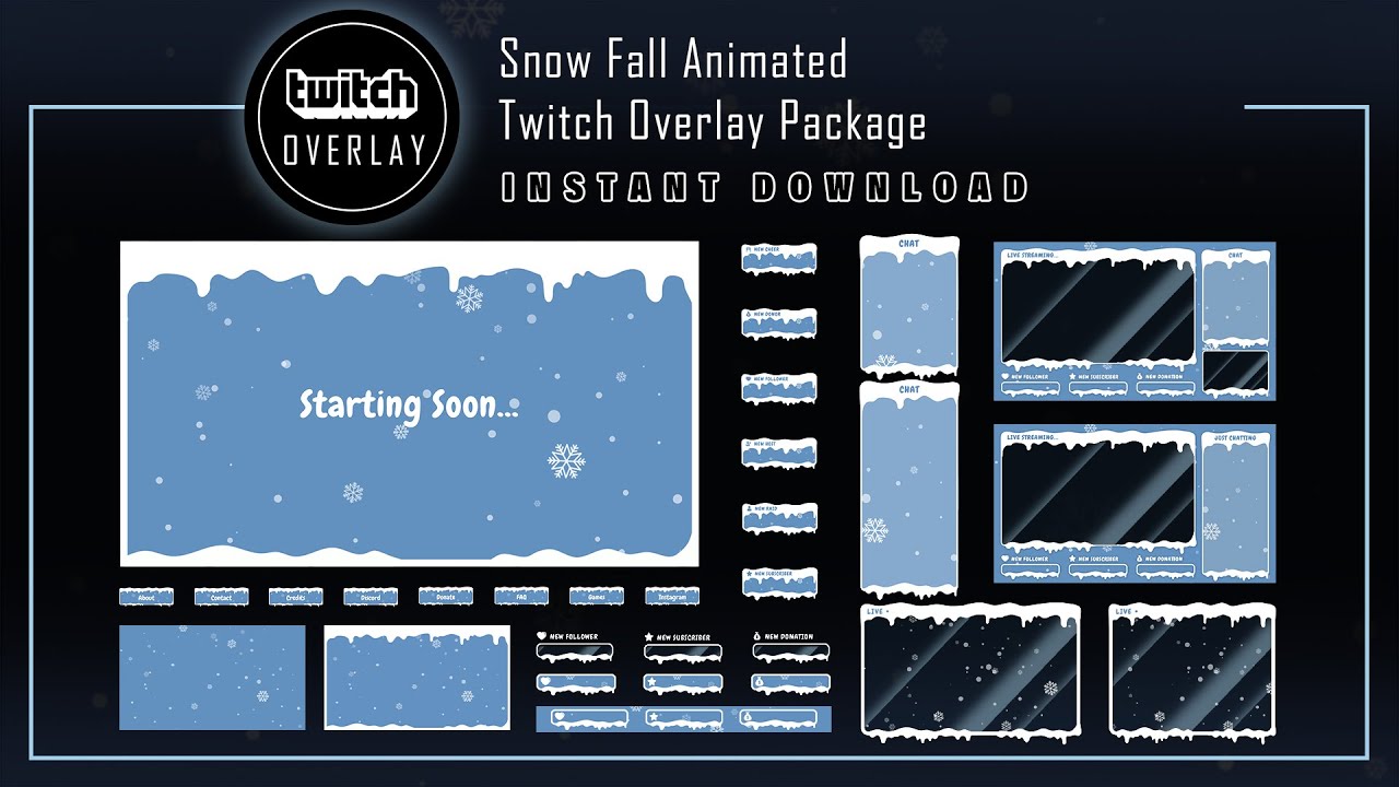 Snow Twitch Overlay Package - Winter Streaming Overlay Pack - YouTube