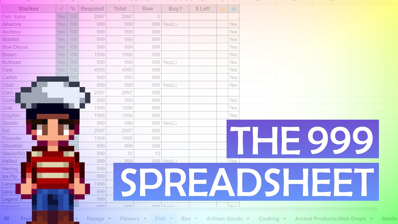 The Spreadsheet for the Stardew 999 Challenge - YouTube