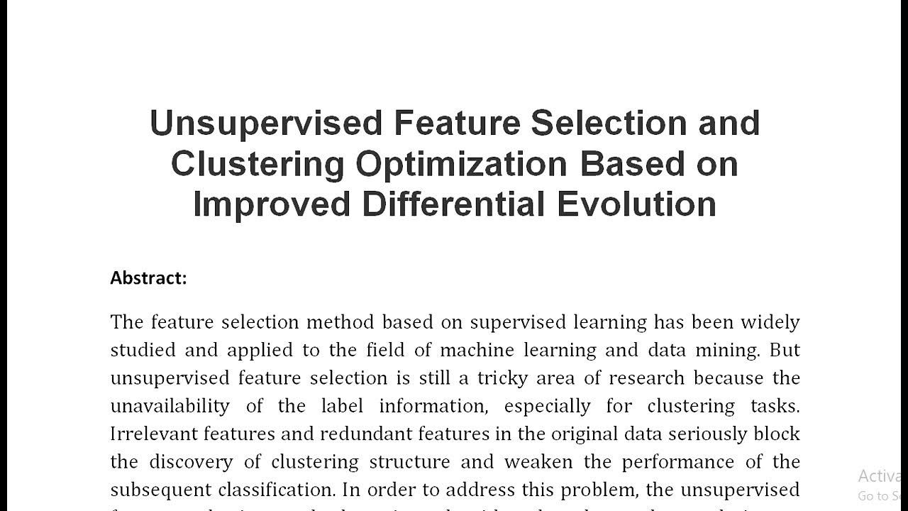 Unsupervised Feature Selection and Clustering Optimization Based on Improved Differential ...