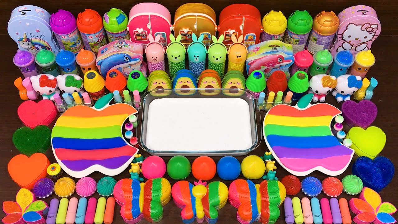 RAINBOW Slime ! Mixing Random into GLOSSY Slime ! Satisfying Slime ...