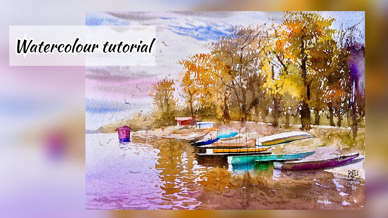 Easy Watercolor Painting: Autumn River Scene I Watercolor Painting I ...