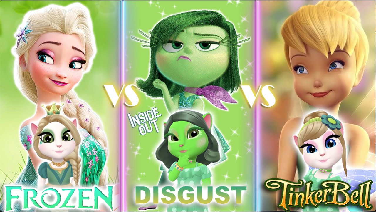 My talking angela 2 || Frozen || Green Elsa VS Disqust - Inside out VS ...