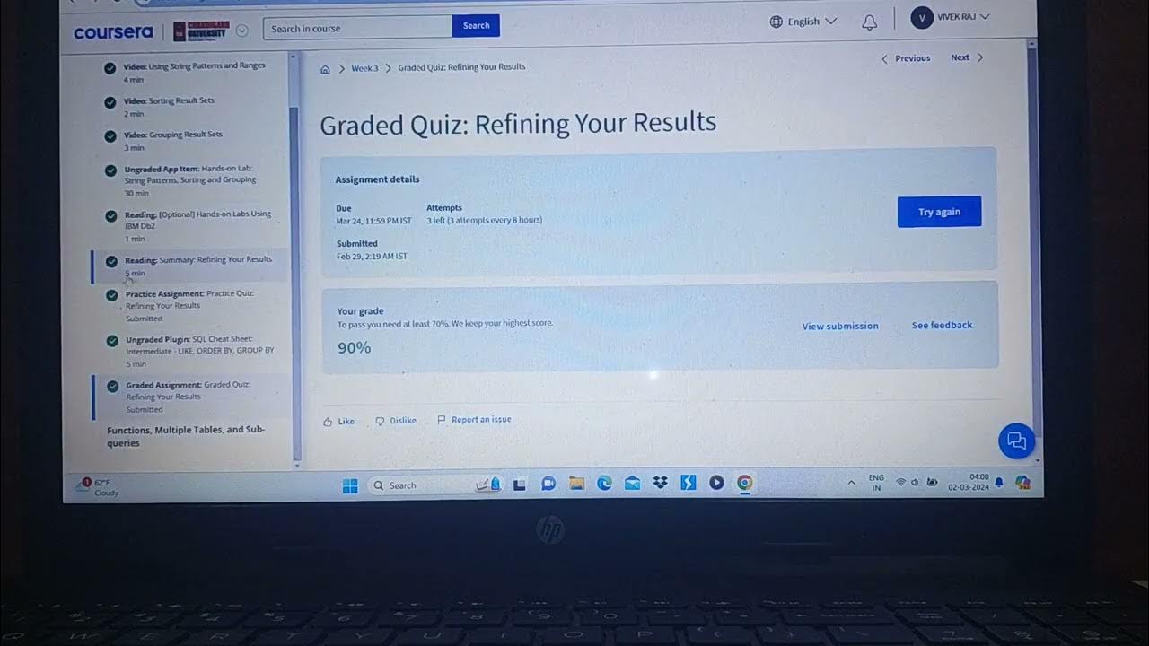 Week 3 | Databases and SQL for Data Science with Python Coursera quiz ...