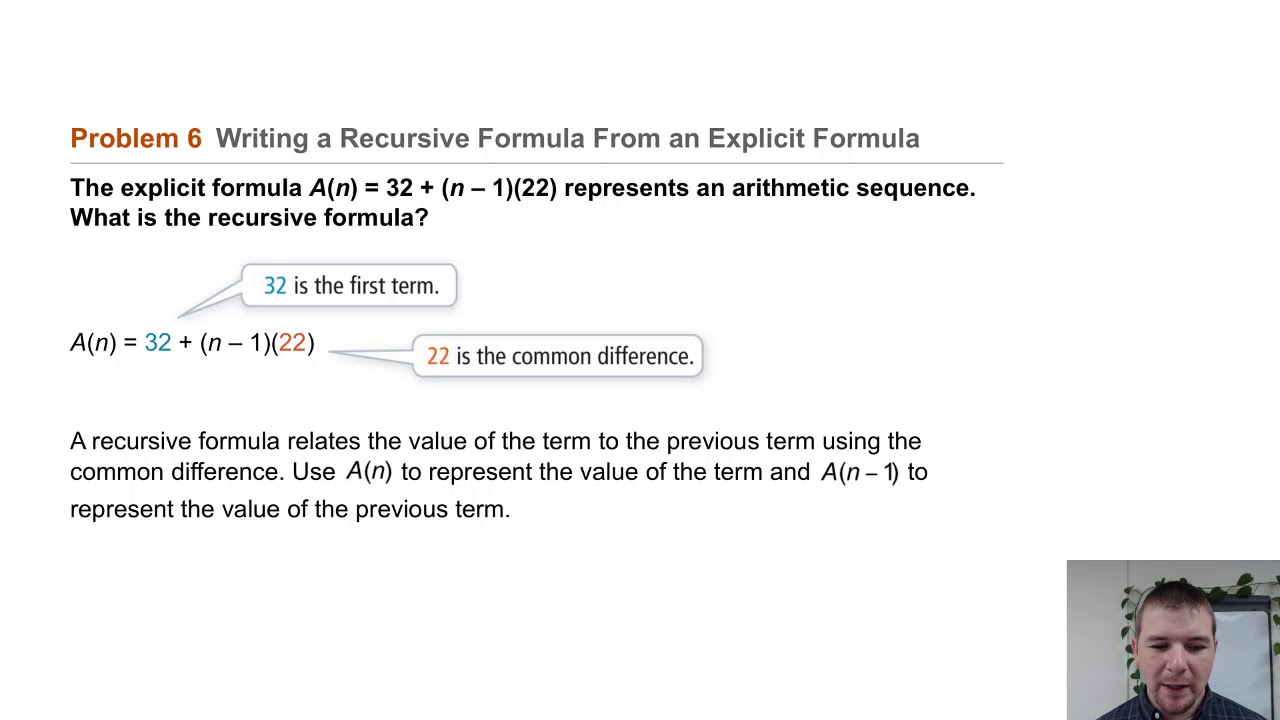 Algebra 1 4-7 Arithmetic Sequences: Problem 6 - Writing a Recursive ...