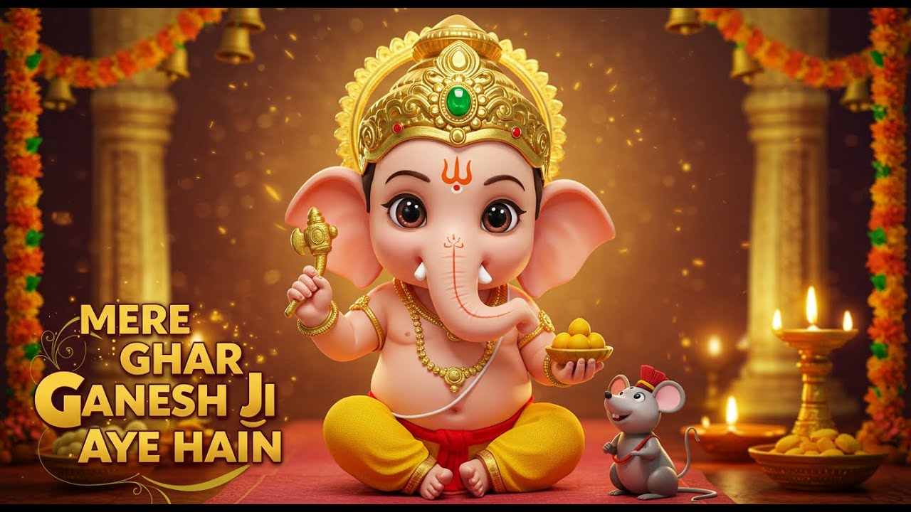 🙏 मेरे घर गणेश जी आए हैं | Ganesh Bhajan | Cute Cartoon Animated ...