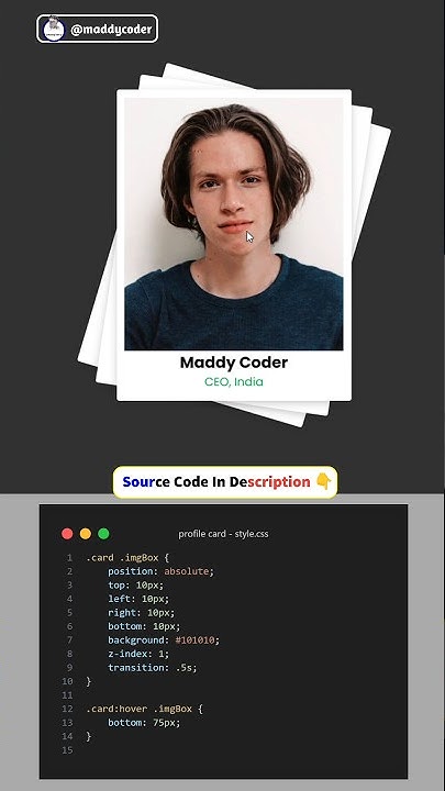 how to create animated profile card using html css with source code || #shorts #codinglife - YouTube