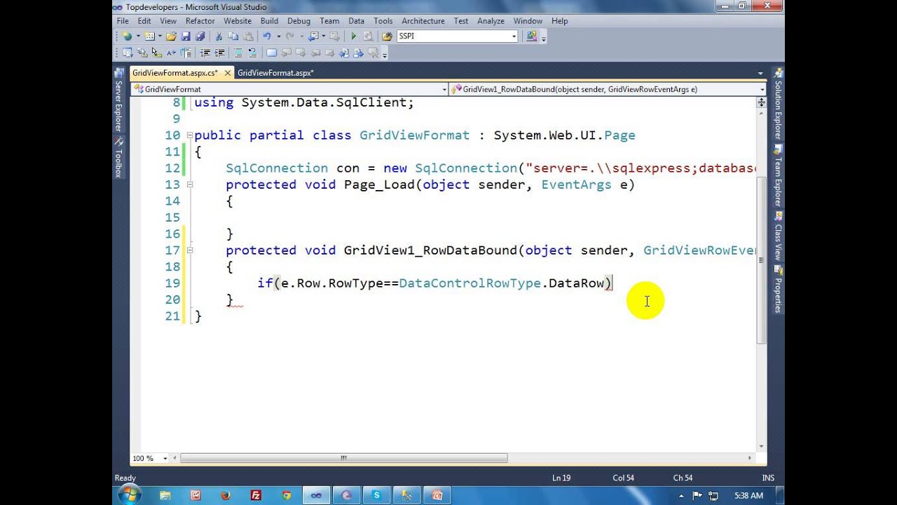 Grid View Formating Based Of Specific Datatable Values In Aspnet Youtube