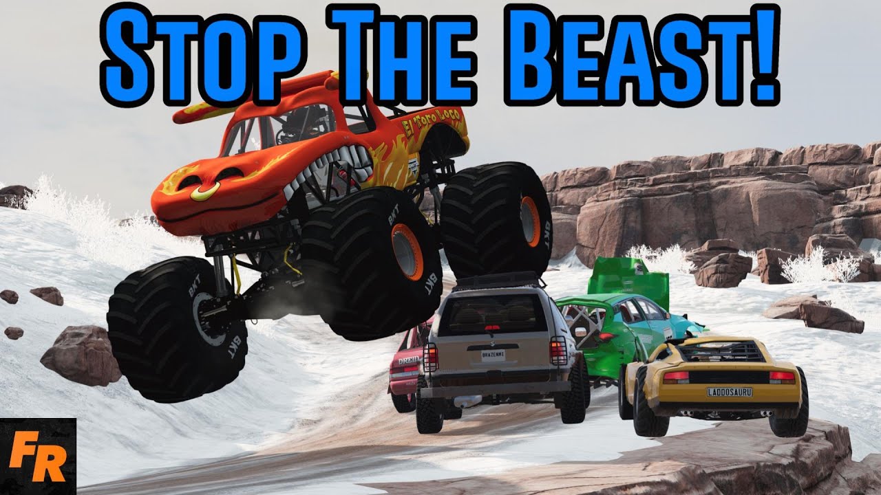Stop The Beast - Monster Truck Edition - BeamNG Drive - YouTube