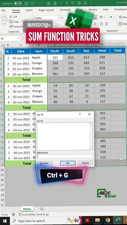 Sum Formula Shortcuts in Excel | Excel Malayalam | - YouTube
