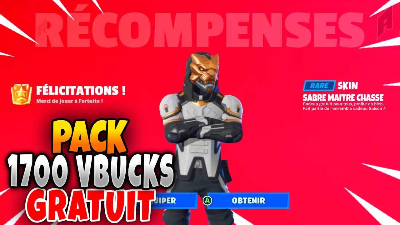ce Pack 1700 Vbucks GRATUIT sur Fortnite Saison 4 - YouTube
