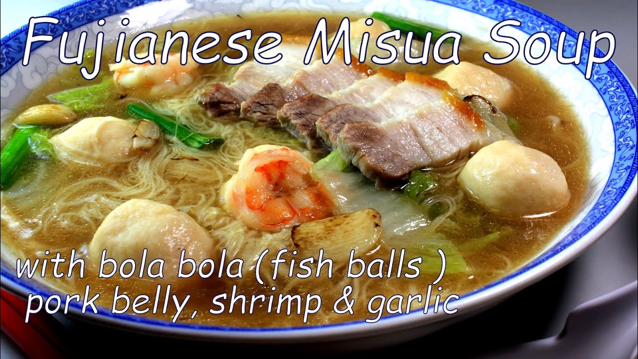 Fujian Misua noodle Soup with pork belly and bola bola fish balls - YouTube