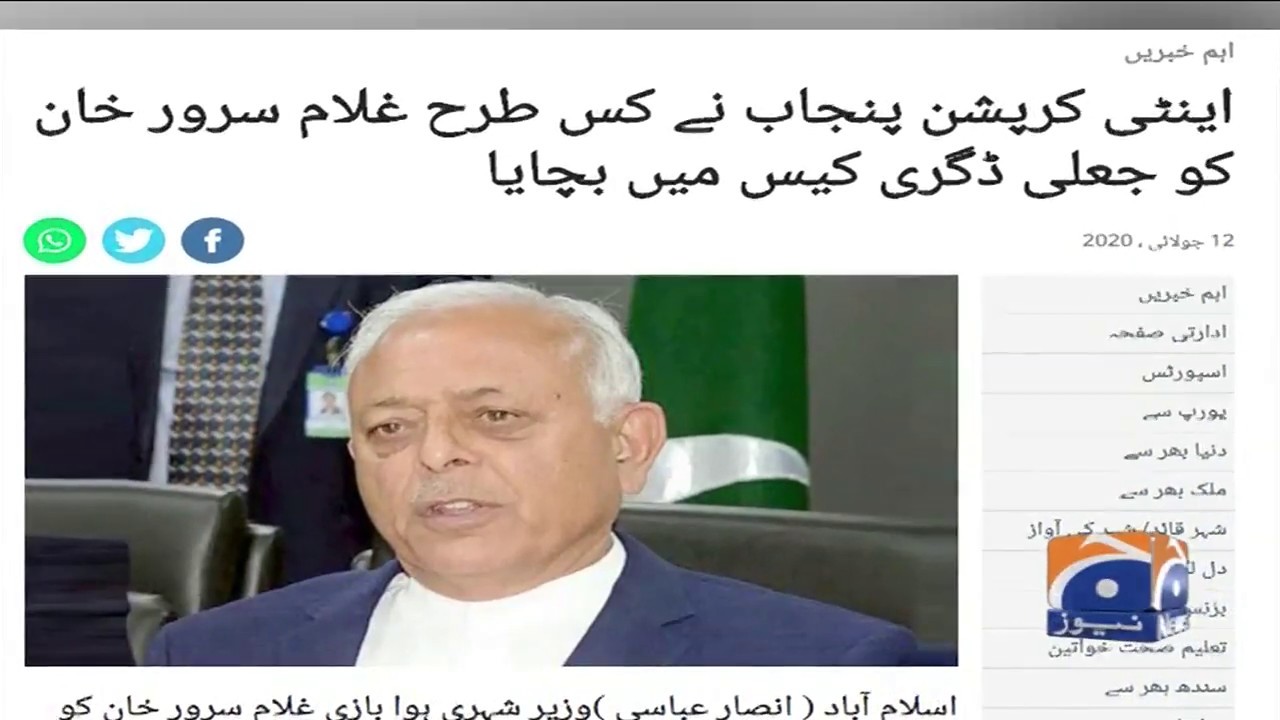 Anti Corruption Ne Ghulam Sarwar Khan Ko Jali Degree Case Se Kaise ...