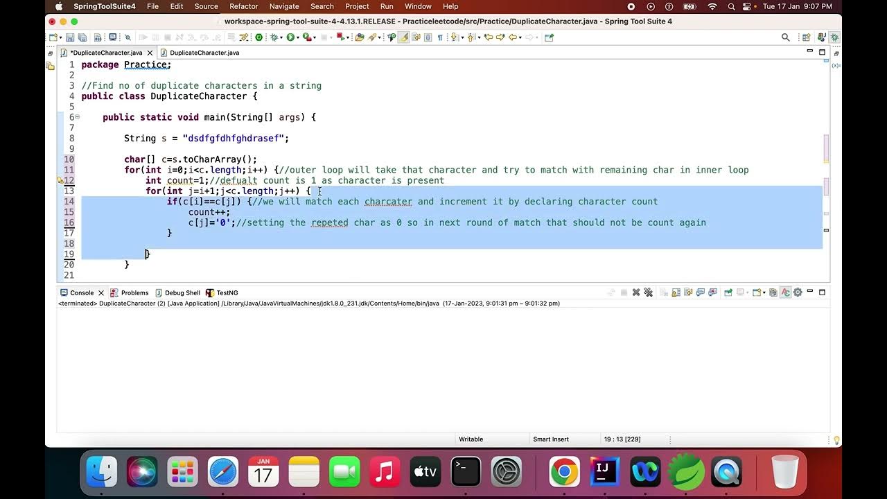 Count of duplicate character using for loop - YouTube