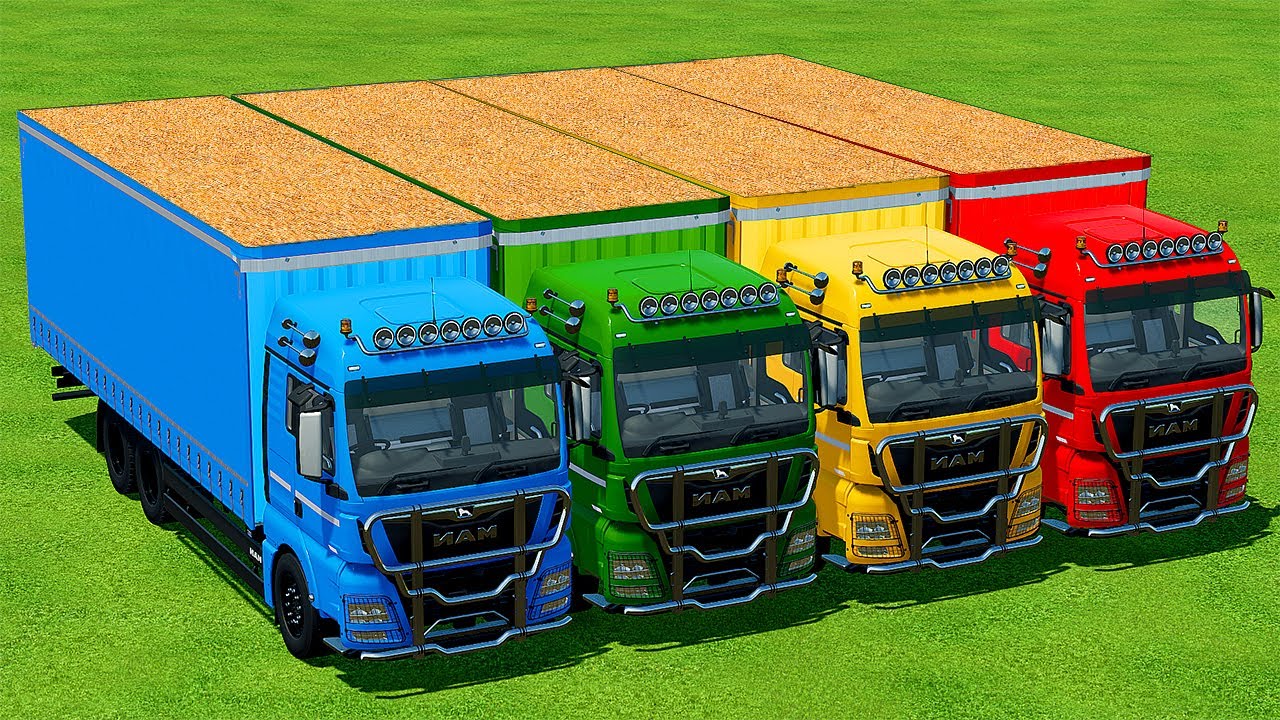 LOAD PIG FOOD AND TRANSPORT APPLE WITH COLORED MAN TRUCKS -Farming ...