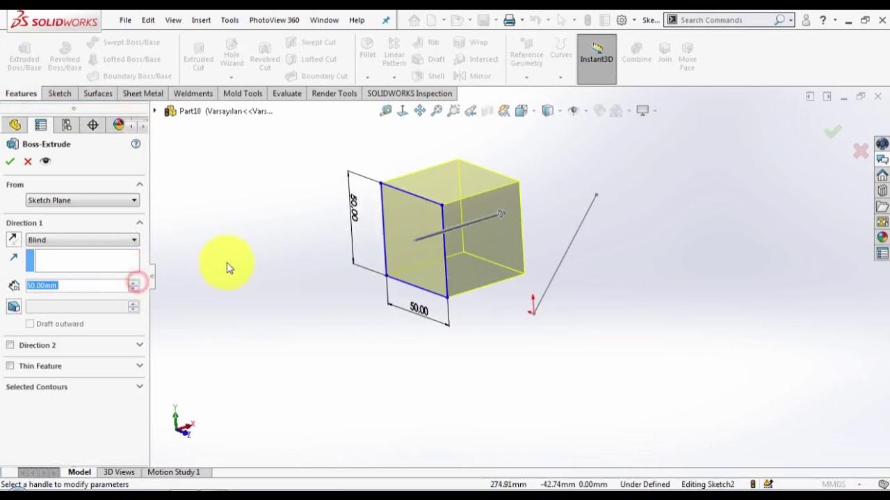 Solidworks 2020 Ile Sil Baştan 42 Extrude Bossbase 4 Draft Thin Youtube