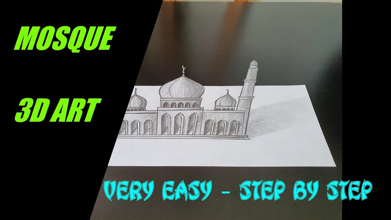 How to draw 3D MOSQUE/ 3D ART/ from measurements/ MASZID DRAWING/ STEP ...