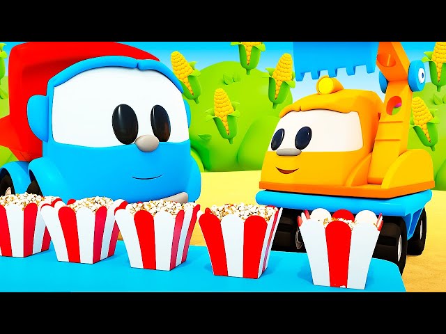 Leo the truck makes popcorn for friends! New funny cartoons for kids ...