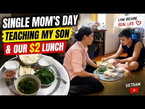 Single Mom & Her Son Living on a Low Income in Vietnam | Life Skills & Our $2 Lunch