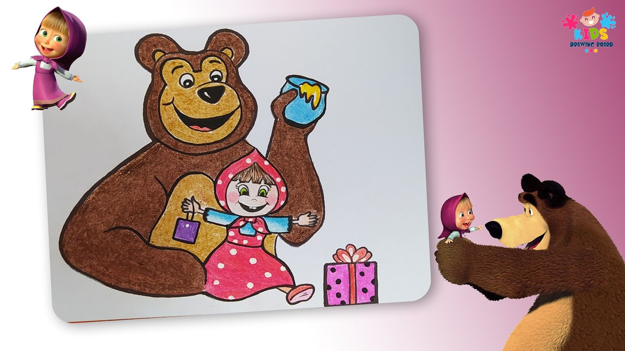Masha and the Bear cartoon drawing, drawing easy step by step for Kids ...
