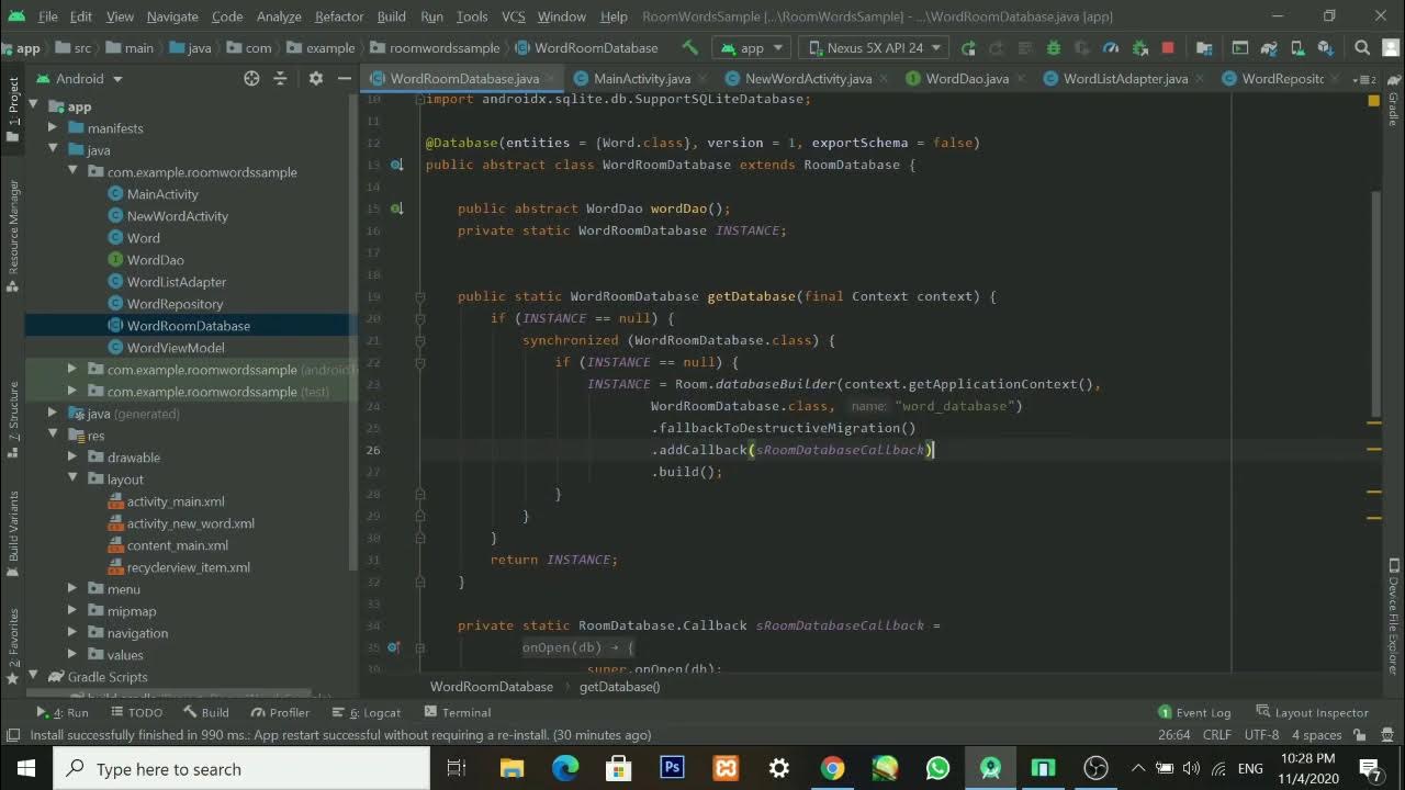 10 1 Room, LiveData, dan ViewModel RoomWordsSample Android Studio - YouTube
