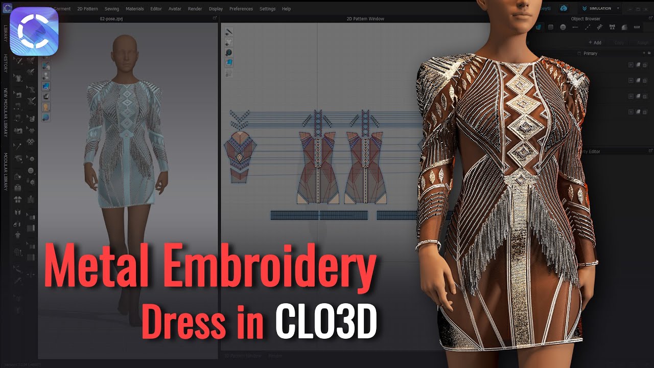 How to Create a Metal Embroidery Dress in CLO 3D - YouTube
