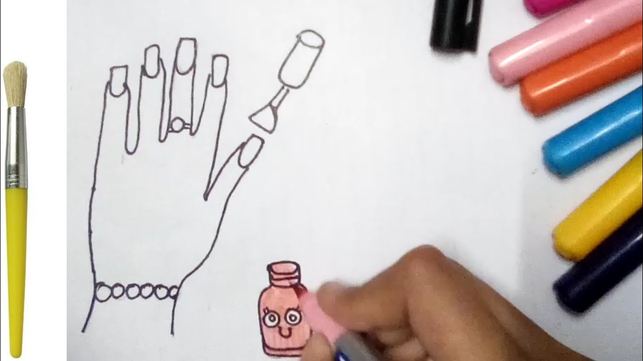 nail paint drawing and colouring for kids, nailpolish with hand easy ...