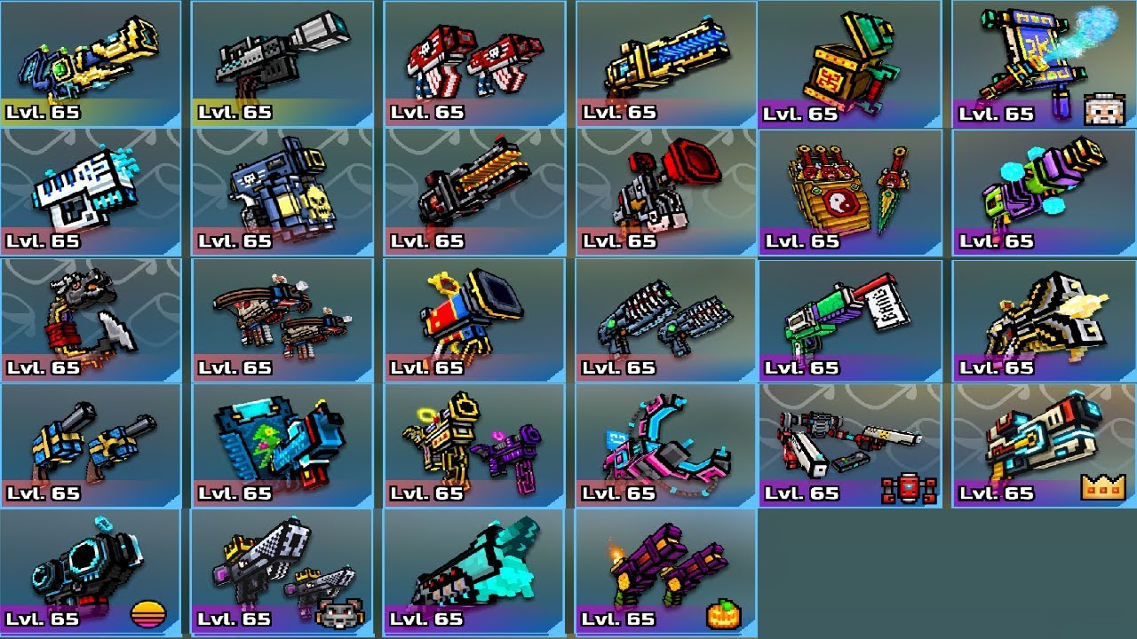 Pixel Gun 3D - Using all 65 lvl Back Up Weapons Challenge - YouTube