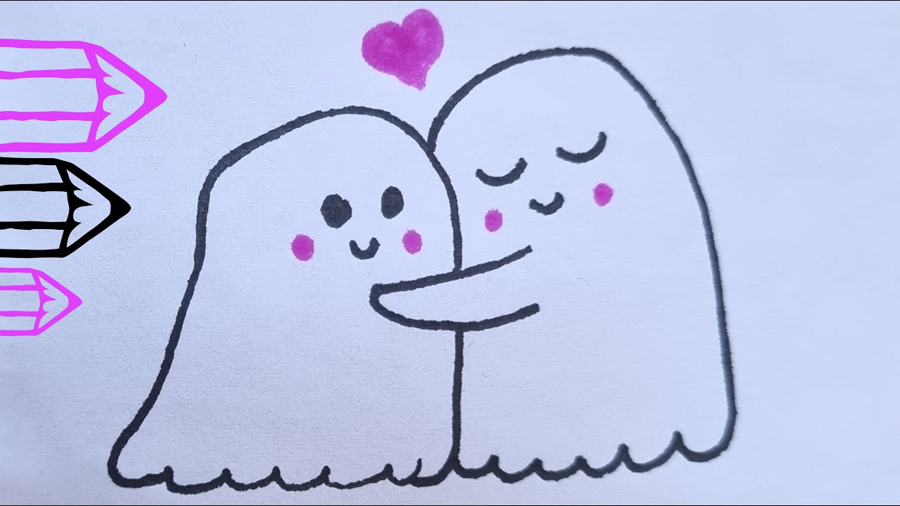 How to draw a couple ghost | Drawing a lovely couple ghost - YouTube