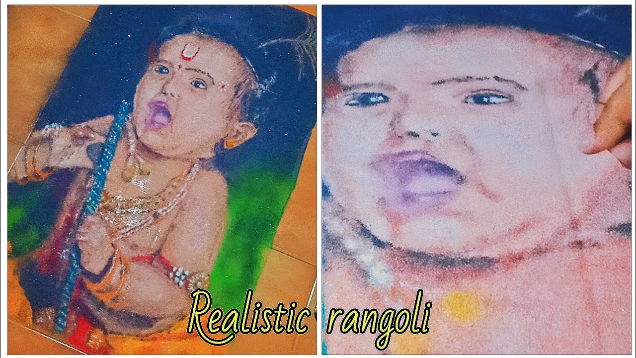 Making of hyper realistic rangoli of baby || Creative rangoli designs ...
