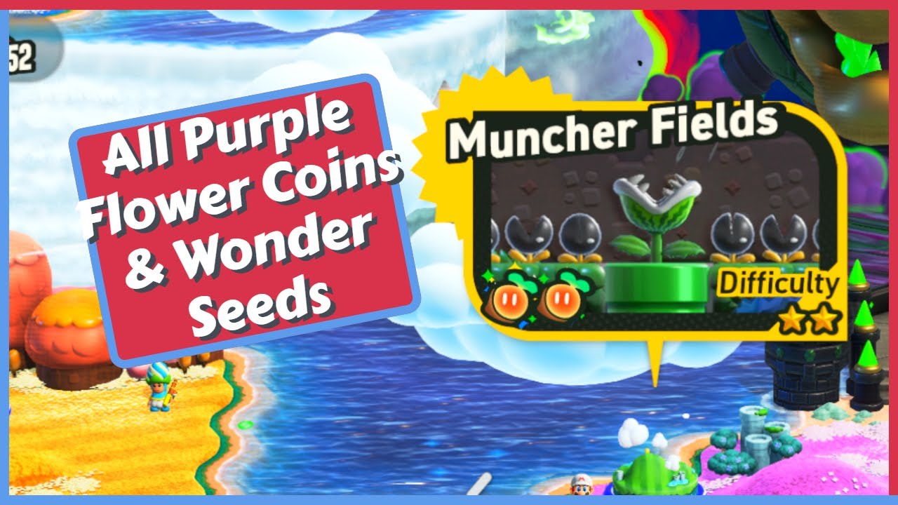 Muncher Fields - All Purple Flower Coins & Wonder Seeds + Flagpole ...