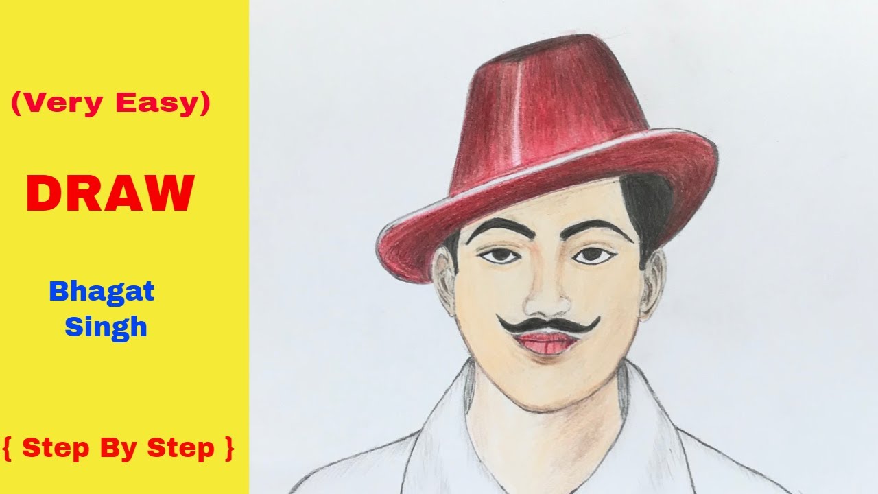 How to draw bhagat singh step by step | Easy bhagat sing drawing - YouTube