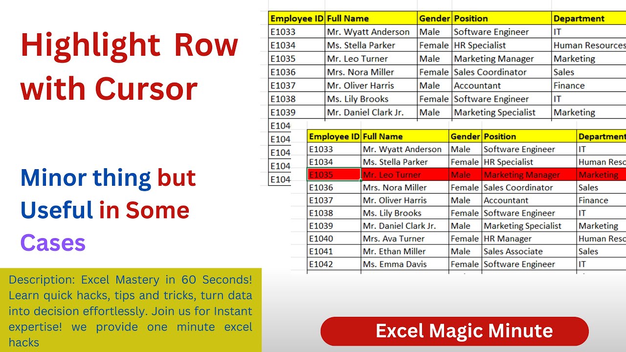 Highlight Row with Movement of Cursor | Conditional Formatting - YouTube