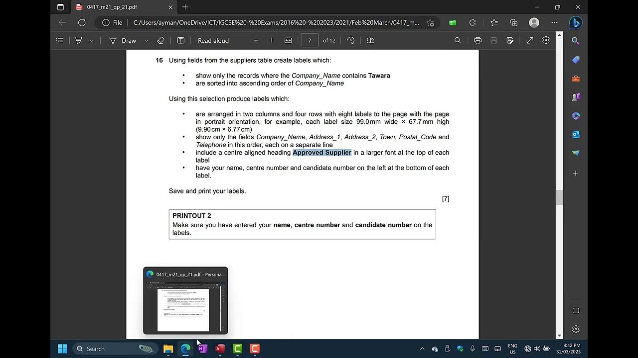 Igcse Ict Data Base Create Label Youtube