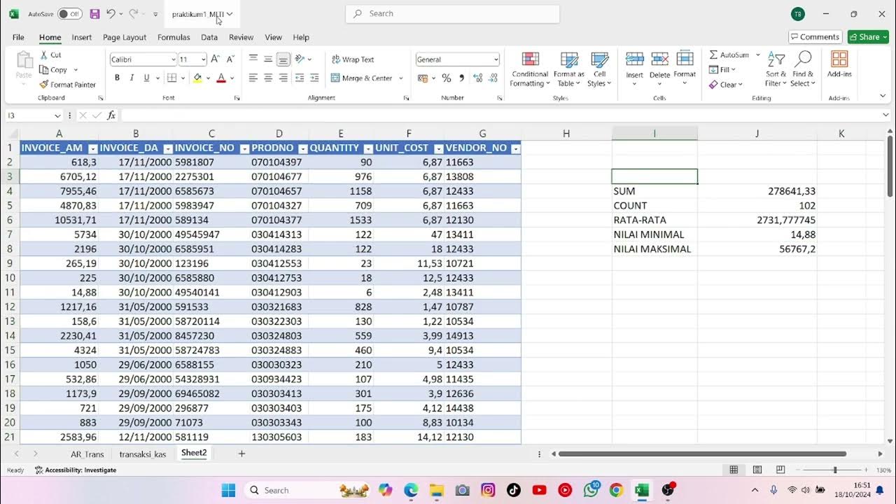 Cara Memunculkan Nilai Max/Min, Nilai Rata-Rata, Count, Sum, serta Validasi Data di Excel - YouTube