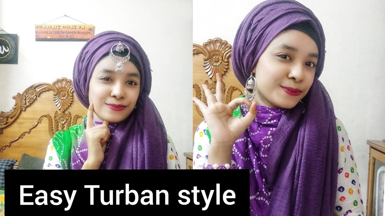 Turban Hijab style with salwar kamij ll Turban style with earing and ...