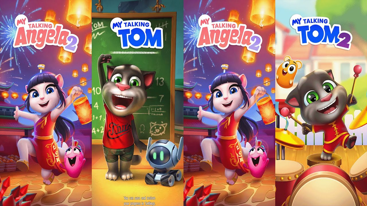 My Talking Tom2 vs My Talking Tom vs My Talking Angela2 Double Gameplay ...